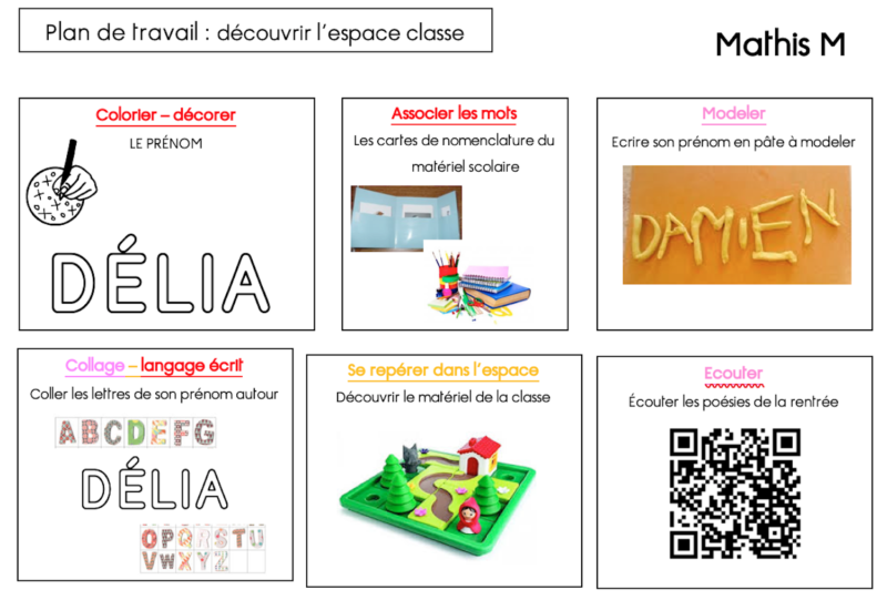 Fichiers "plan de travail" - Del en maternelle